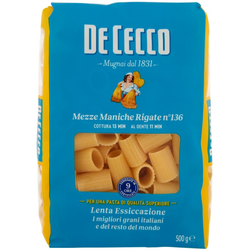 De Cecco Mezze Maniche Rigate n.136 Pasta Di Semola gr. 500
