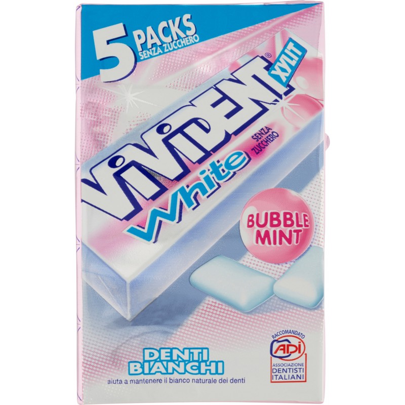 Vivident Xylit White Bubble Mint Chewing Gum Conf. Da 5 Pacchetti