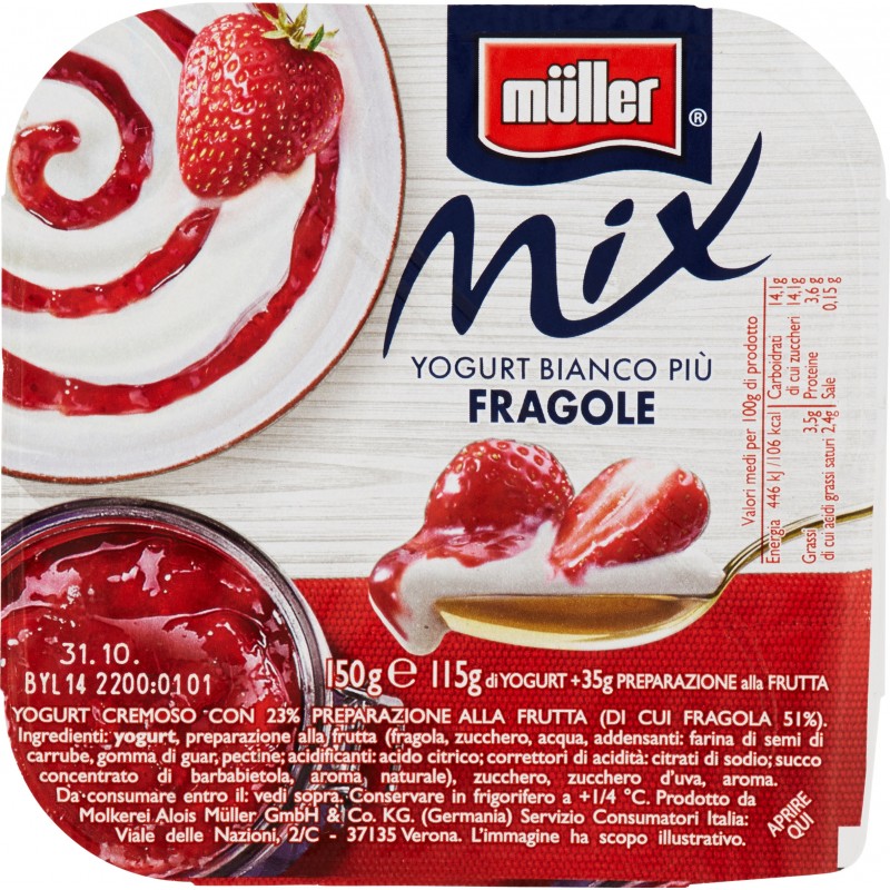 Muller Mix Yogurt Bianco E Fragole In Conf. gr. 150 | Visita Cicalia