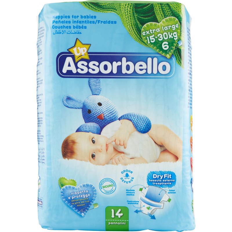 Pannolini Dryfit Up extra large 15-30 kg (taglia 6) Assorbello 14 pz