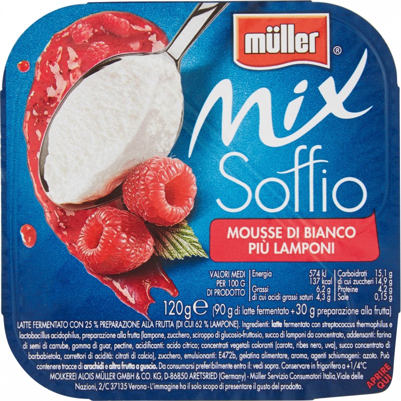 Muller Mix Soffio Mousse Di Yogurt Bianco Con Lamponi gr. 120