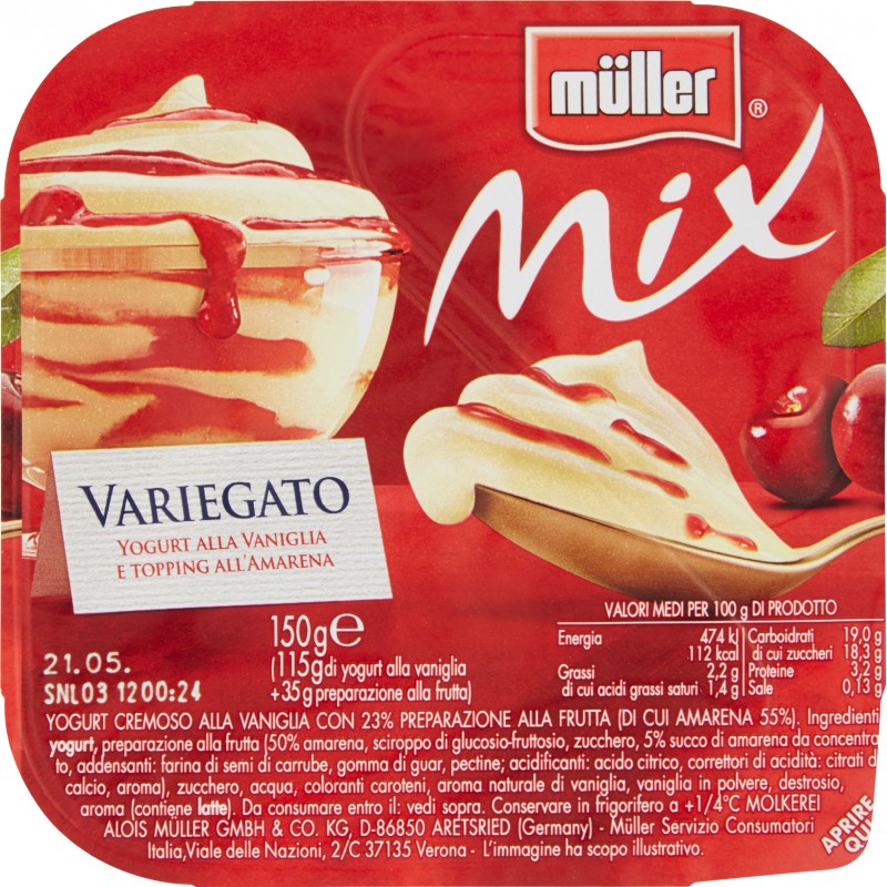 Muller Mix Variegato Yogurt Alla Vaniglia Topping All'Amarena gr. 150