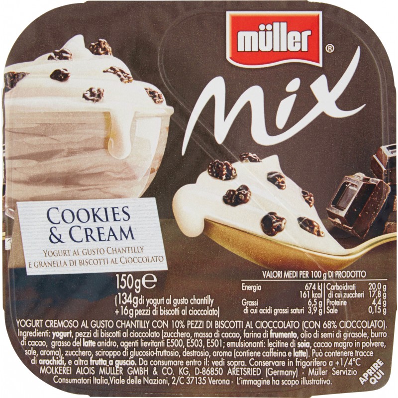 Muller Mix Cookies Cream Yogurt Gusto Chantilly e Biscotti Cioccolato
