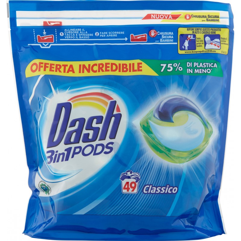 Pods Dash 3 in 1 detersivo lavatrice classic| Ordinale ora su Cicalia